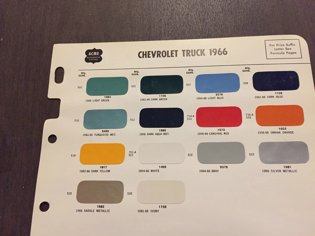 1966 CHEVROLET Truck . Paint Chart. Original EUR 11,05 - PicClick IT
