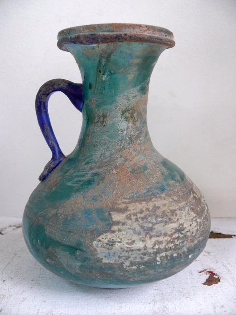 ANTIQUE PERSIAN GLASS Oil Water Jug Ancient Roman Middle Eastern ...