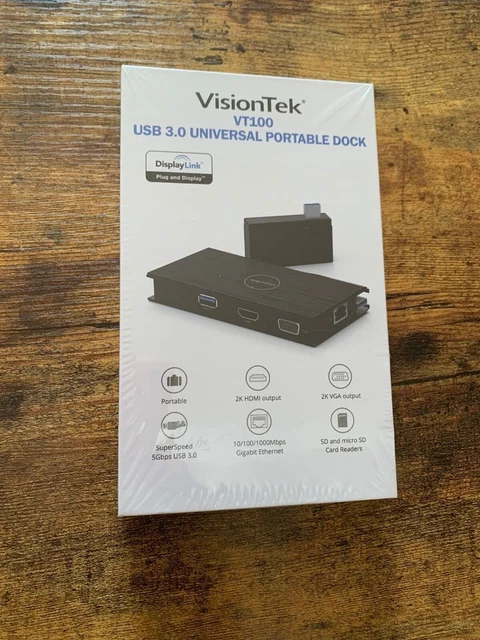 VISIONTEK UNIVERSAL USB 3.0 Docking Station HDMI VGA Dual Display VT100 ...