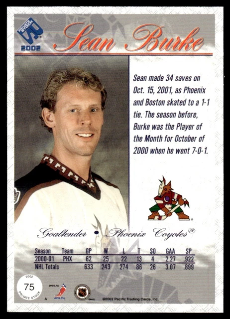 2001-02 PACIFIC PRIVATE Stock ROUGE Sean Burke Phoenix Coyotes #75 EUR ...