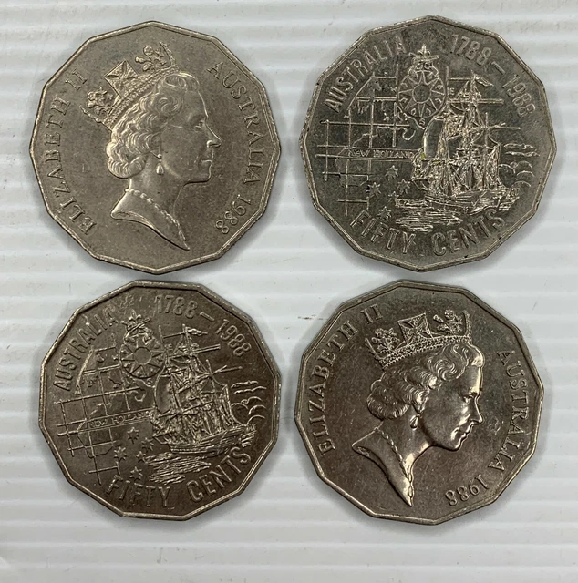 1988 AUSTRALIA FIRST Fleet 50 cent coins X 4 (Sold as Lot) EUR 7,22 ...