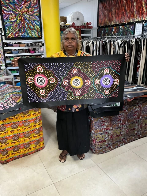 SHARON BUTCHER ABORIGINAL Artist Painting WOMEN WATER HOLE BUSH SEED ...