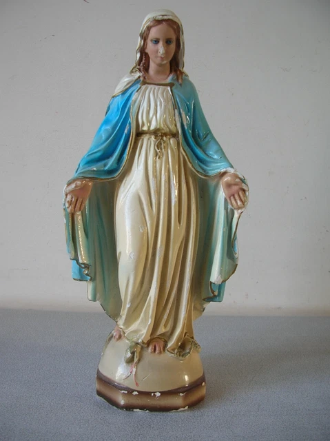 ANCIENNE STATUE CATHOLIQUE de la Vierge Marie en plâtre 25 cm religion ...