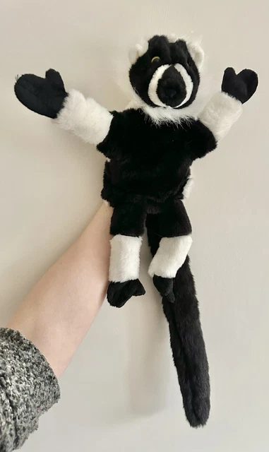 LEMUR PUPPET RAVENSDEN Black White Ruffed Hand Glove Soft Toy Plush ...