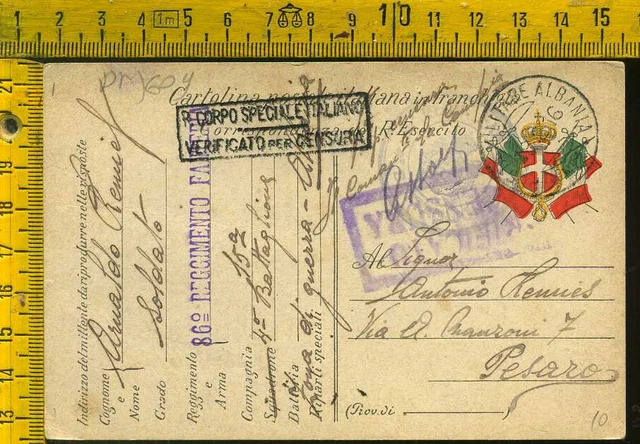 PRIMA GUERRA FRANCHIGIA Posta Militare Albania Corpo Speciale It. x Pesaro pm604 EUR 8,49 ...