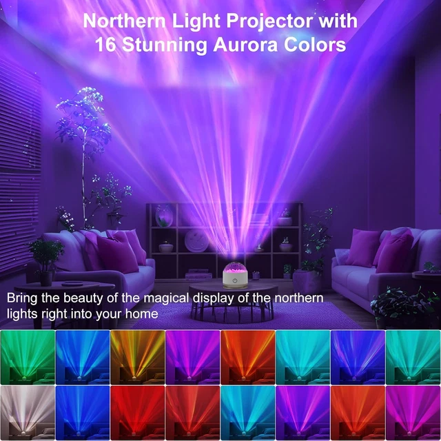 NORTHERN LIGHTS AURORA Projector, Battery Operated 16 Color Galaxy ...
