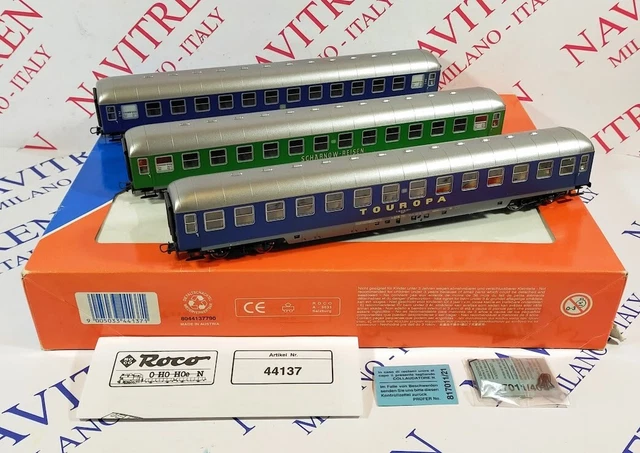 ROCO 44137 SCALA H0 26 cm - SET 3 CARROZZE CUCCETTE TIPO X Bcum DB - EP ...