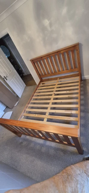 OAK/PINE SOLID DOUBLE Bed Frame. Excellent Cond. With Head Board And ...