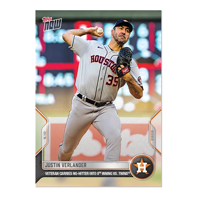 2022 TOPPS NOW #164 Justin Verlander Houston Astros No Hitter Into 8Th ...
