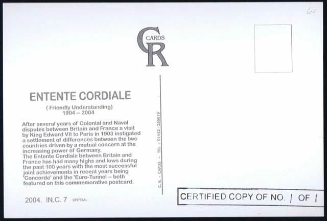 CONCORDE ENTENTE CORDIALE POSTCARD SIGNED Cpt WALPOLE & LOWE _UNIQUE #1 ...