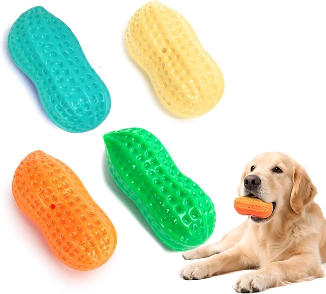 SQUEAKY DOG TOYS, 4 Pack Peanut Chew Ball for Pet Teeth Cleaning Puppy ...