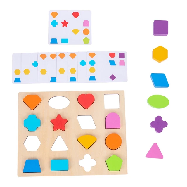 WOODEN SHAPE PUZZLE Board Color Recognition Shape Sorter Educational ...
