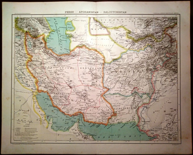 CARTA GEOGRAFICA ANTICA PERSIEN IRAN AFGHANISTAN BELUCISTAN 1891 Old ...