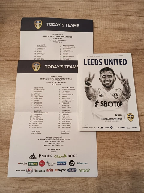 LEEDS UNITED V Newcastle United 22/01/2022 Plus 2 Team Sheets £1.99 ...