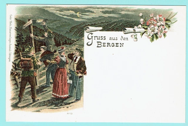 1900 KÜNSTLERKARTE SCHERZKARTE Litho Gruss aus den Bergen Jugendstil ...