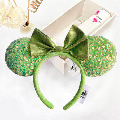 DISNEY PARKS MINNIE Mouse 2022 Ears Disneyland Green Shell Sequins ...