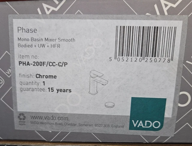 VADO PHASE MONO Basin Mixer Smooth Bodied Single Lever PHA-200F/CC-C/P ...