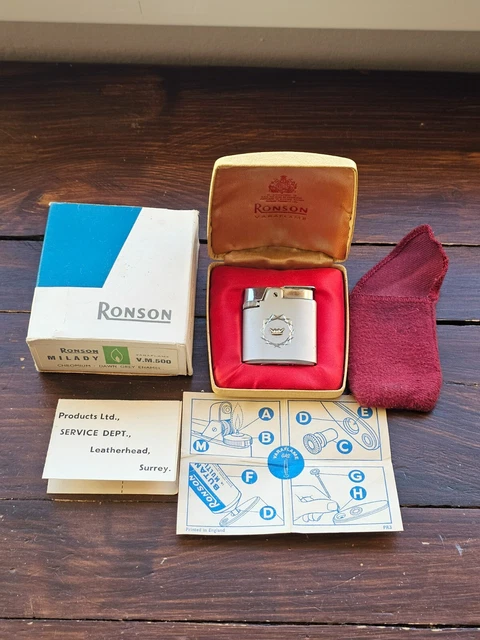 RARE VINTAGE RONSON VARAFLAME Gas Lighter Orig.Box, Pouch, Instruction ...