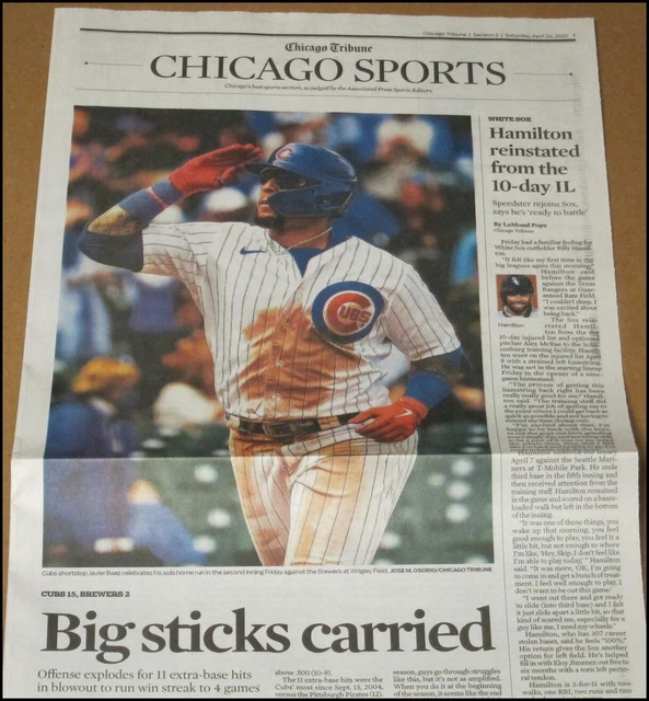 4/24/2021 CHICAGO TRIBUNE Newspaper Javier Baez Home Run Cubs defeat ...