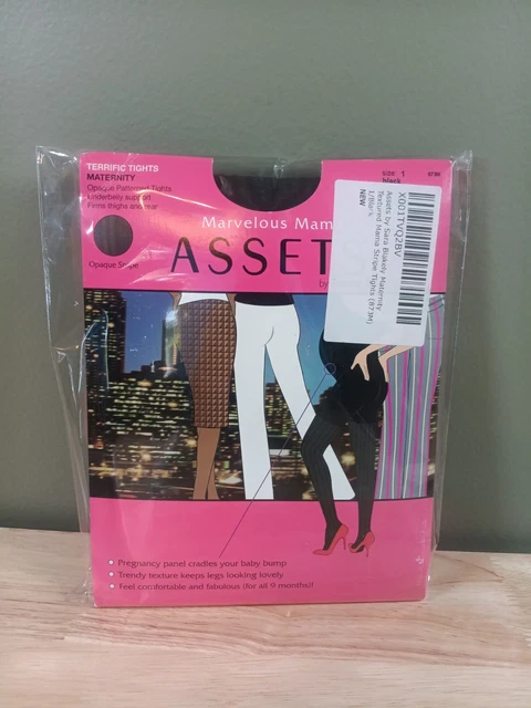 MARVELOUS MAMA ASSESTS Maternity Tights Size 1 Black Opaque Stripe New ...