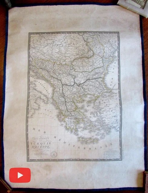 TURKEY IN EUROPE 1828 Brue linen backed old map Greece Balkans Austria ...