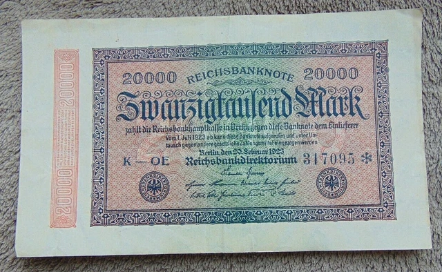 BANKNOTES, BANKNOTES, ONE Reichsbanknote TWENTY THOUSAND MARKS, 1923 ...