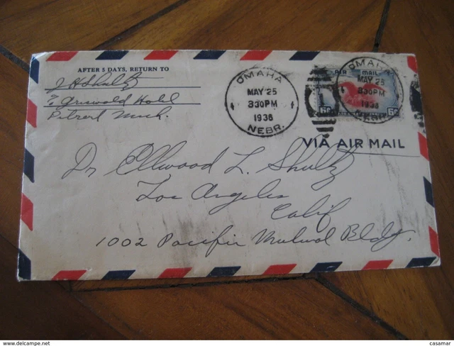 OMAHA 1936 TO Los Angeles Via Air Mail Stamp On Cancel Cover USA EUR 5 ...