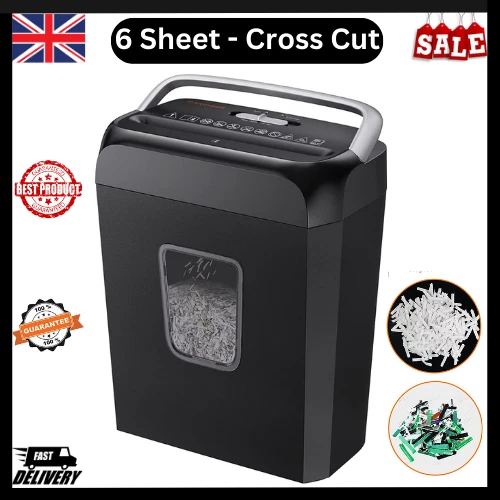 COMMERCIAL PAPER SHREDDER Industrial 6 Sheet Cross Cut Heavy Duty Home ...