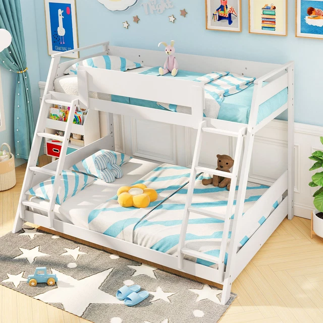 SINGLE OVER DOUBLE Bunk Bed with 2 Ladders-White £256.95 - PicClick UK