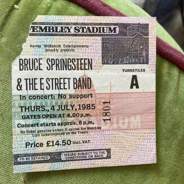 BRUCE SPRINGSTEEN Concert Ticket Wembley Stadium London 4 July 1985 £6. ...