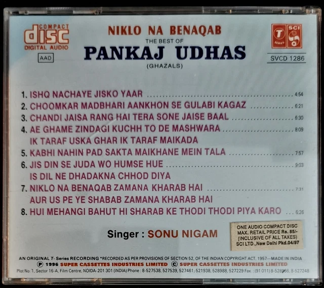 PANKAJ UDHAS - Niklo Na Benaqab Best Of Pankaj Udhas, India SVCD1286 CD ...
