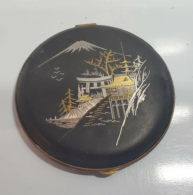MT FUJI ANTIQUE Japanese Komai Damascene K24 GOLD, SILVER COMPACT Case ...