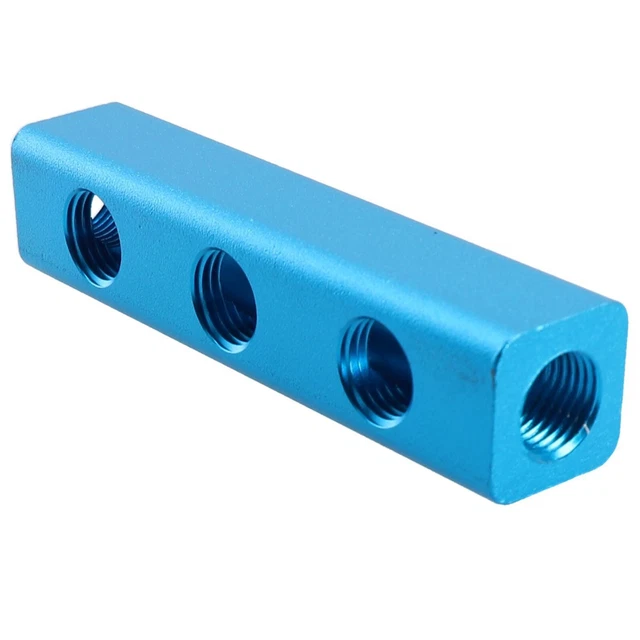 MANIFOLD BLOCK SPLITTER 3 Way 6 Port Air Hose Aluminum Block Blue ...