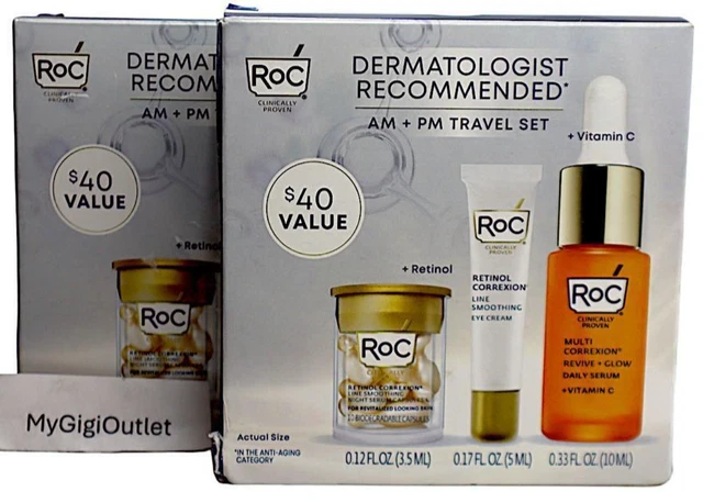 2 X ROC AM PM - Retinol Eye Cream, Capsules, 10% Vitamin C - Travel ...