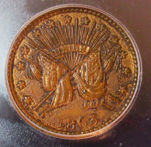 JETON DE LA Guerre Civile Drapé 1863, Fuld-189/399 A, R.1. ICG AU58 ...