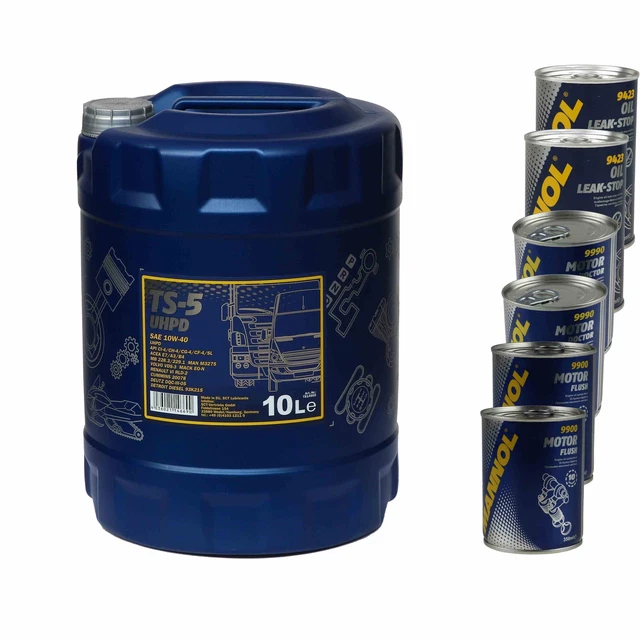 10 L OLIO motore Mannol TS-5 UHPD 10W-40 2x Leak-Stop + Motore Dottore + Scarico motore EUR 63 ...