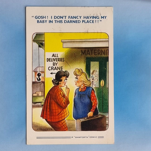 Comic Postcard 1950 Maternity Hospital Crane Delivery Pregnant Blonde