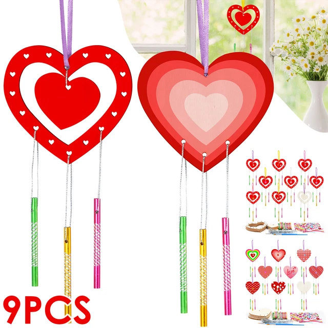 9PCS HEART WIND Chime Kit for Kids DIY Love Wind Chimes Wooden Heart≈ £ ...