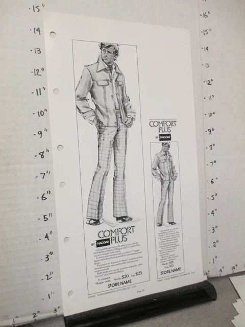 HAGGAR 1976 MEN'S clothing sales ad sheet COMFORT PLUS check pants ...