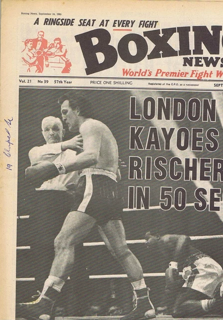 LONDON V RISCHER BOXING News SEP 24 1965 EUR 4,48 - PicClick FR