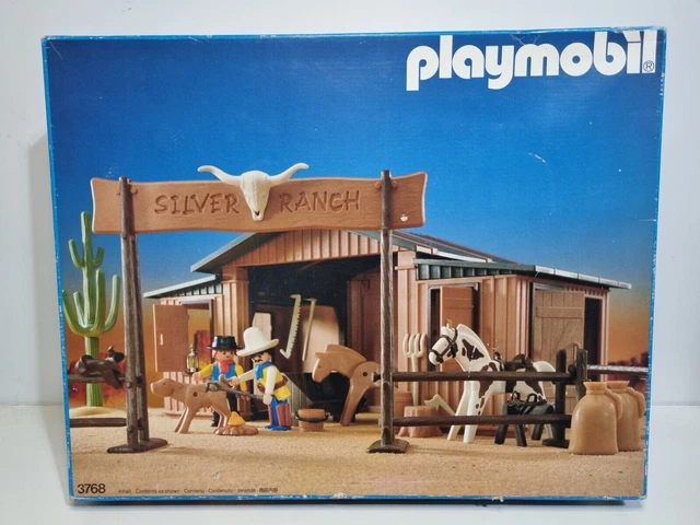 PLAYMOBIL 3768 OLD Silver Ranch Farm Ranch Cowboy Rustler House Western ...