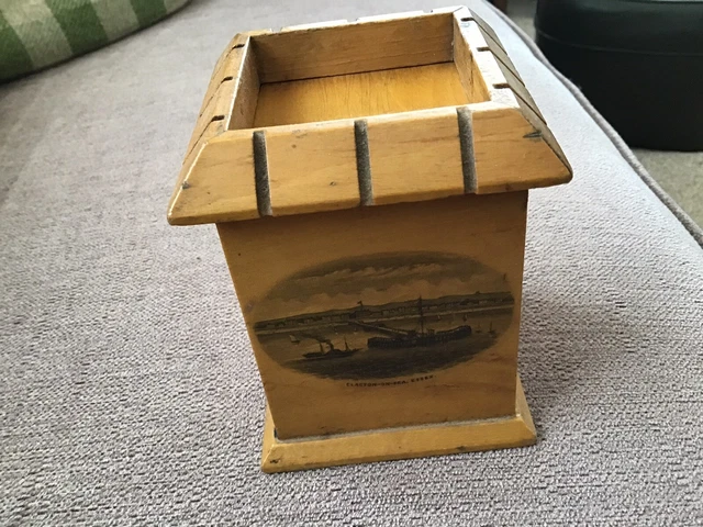 ANTIQUE MAUCHLINE TRANSFER Ware Castle Money Box. CLACTON. 10x8cm £28. ...