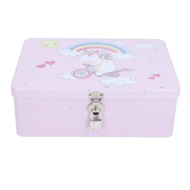KIDS STORAGE BOX With Lid And Lock Tinplate Metal Saving Box For Boys ...