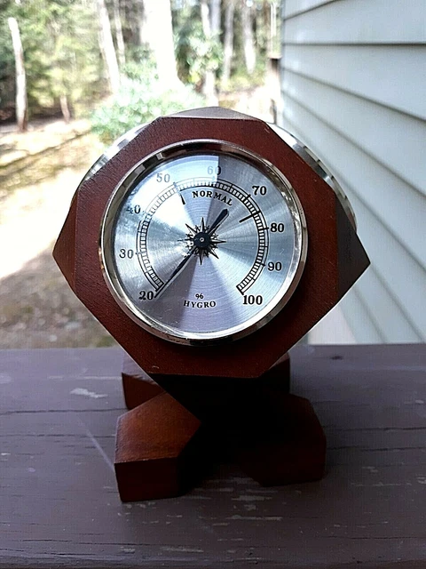 VINTAGE WEATHER STATION Gemini Mid-Century Wooden Cube On Base Weather ...