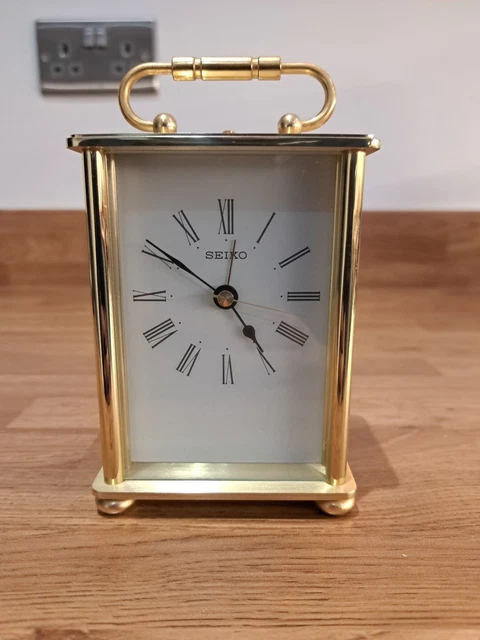 SEIKO QUARTZ BRASS Regtanular Battery Operated CARRIAGE CLOCK WORKING ...