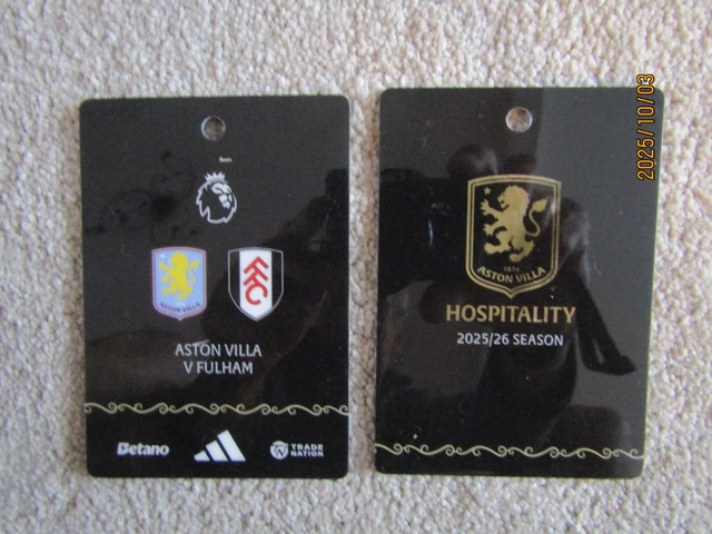 ASTON VILLA V FULHAM Sun 28 September 2025 (OFFICIAL CLUB HOSPITALITY ...