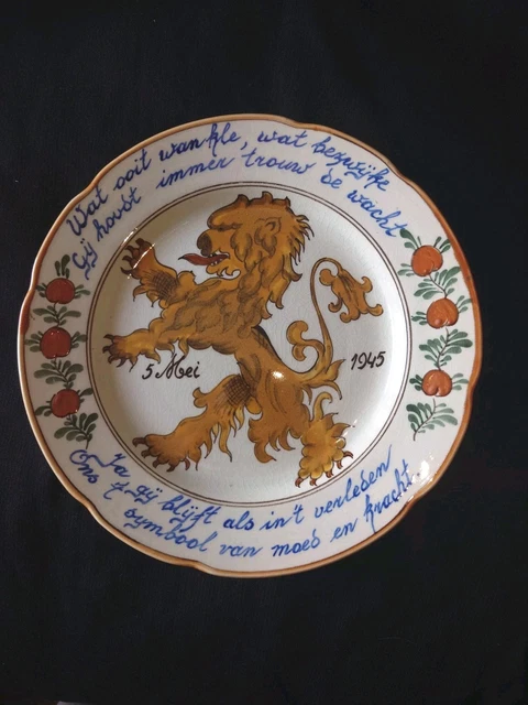 HAND PAINTED GOUDA Holland Commemorative Wall Plate End Of WW2 In ...