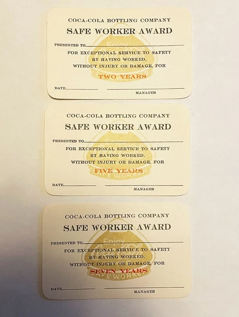 1960S COCA-COLA SAFE Driver Award Card Set of 3 (2yr, 5yr, 7yr) $9.95 ...