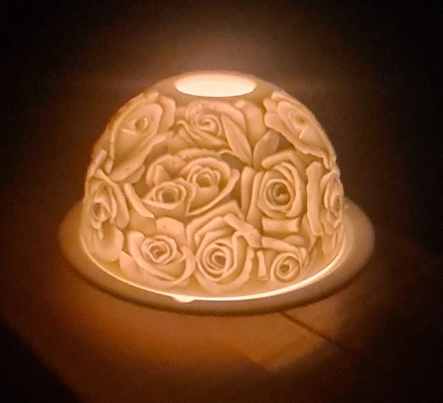 LIMOGES BERNARDAUD WHITE Bisque Lithophane Dome Roses Votive Candle ...