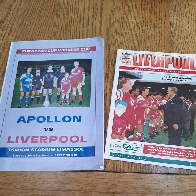 APOLLON LIMASSOL V Liverpool both legs 1992/93 ECWC £1.16 - PicClick UK